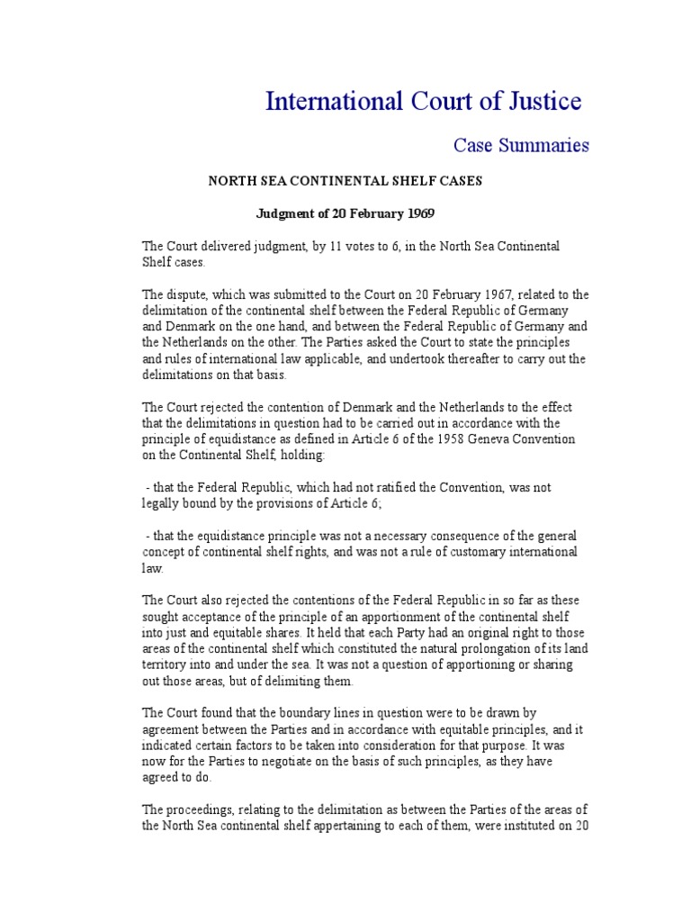 North Sea Continental Shelf Cases | PDF | Treaty | International Law