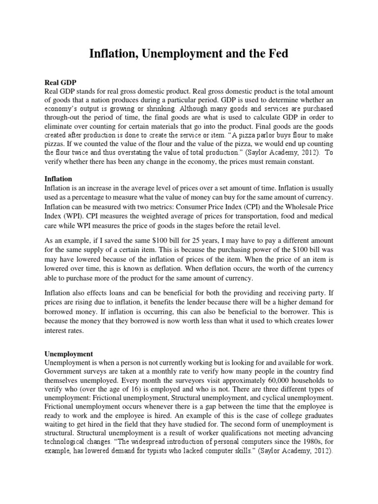 Inflation, Unemployment and The Fed: Real GDP | PDF | Supply And Demand ...