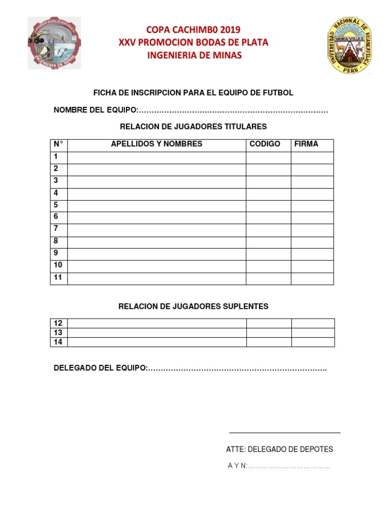 Ficha de Inscripcion para El Equipo de Futbol | PDF