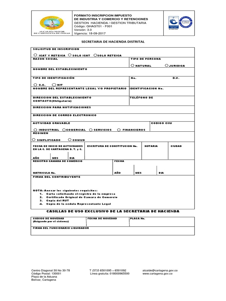 Formato Inscripcion Industria y Comercio y Retenciones | Economias ...
