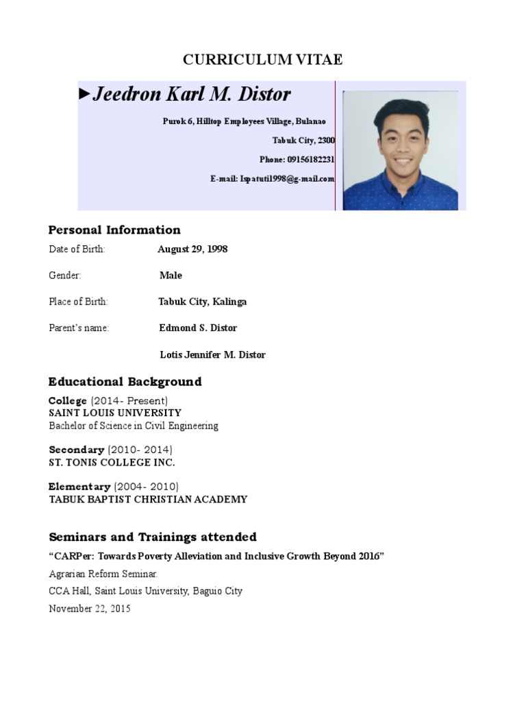 Jeedron Karl M. Distor: Curriculum Vitae | PDF