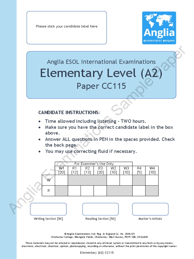 Elementary Level (A2) : Sample Paper | PDF | Cocoa Bean | Chocolate