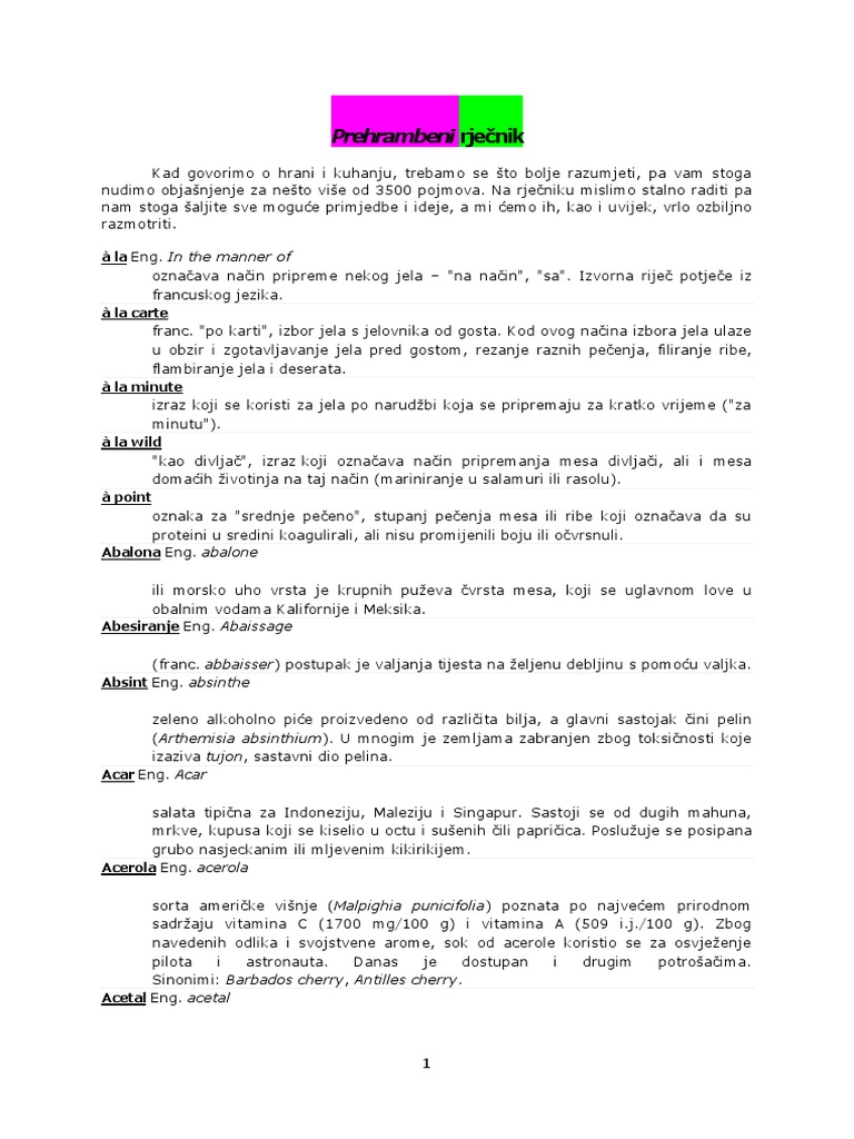 Prehrambeni Rjecnik I | PDF