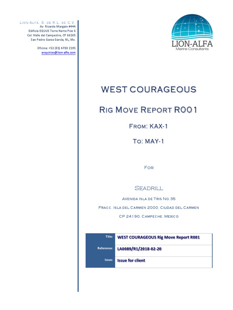 WEST COURAGEOUS Rig Move Report R001 | PDF | Water Transport | Watercraft