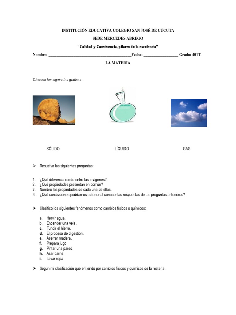 Guía 1 - La Materia | PDF | Importar | Gases