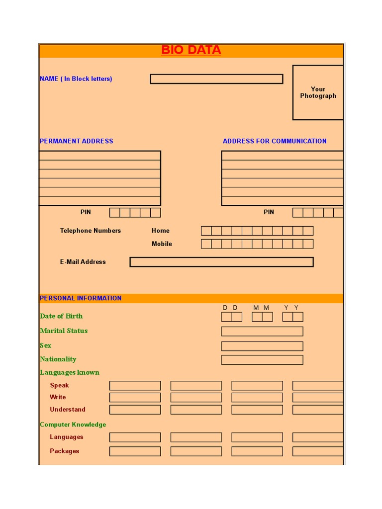 Biodata Format | PDF | Information | Communication