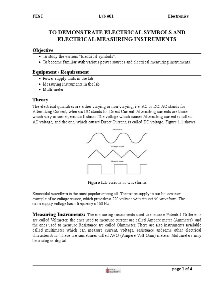 To Demonstrate Electrical Symbols and Electrical Measuring Instruments | PDF | Voltage ...