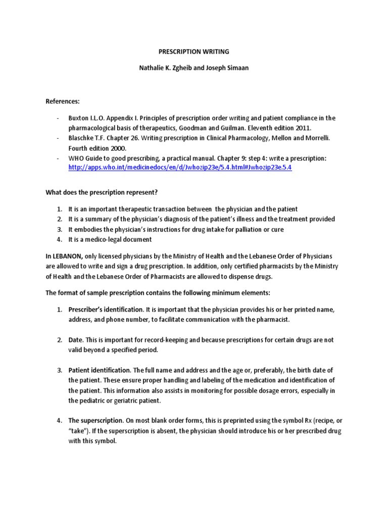 Prescription Writing - Handout | PDF | Medical Prescription | Pharmacy