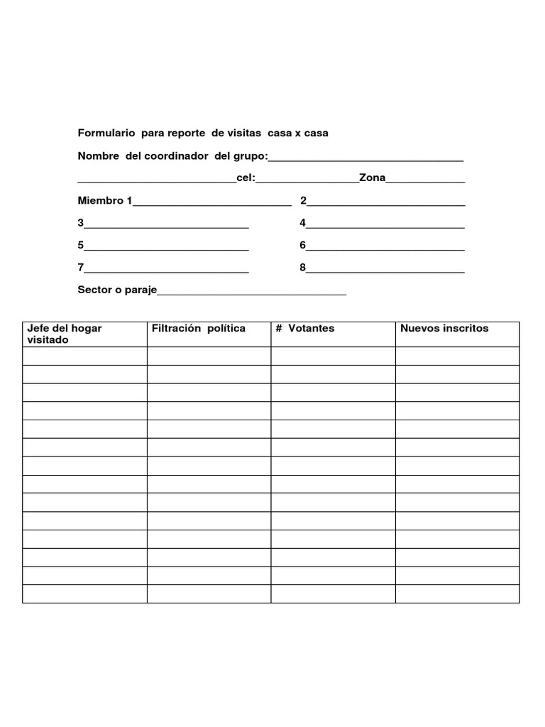 Formulario para Reporte de Visitas Casa X Casa | PDF