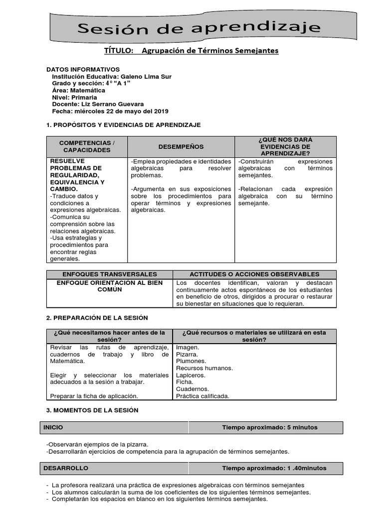 Sesion de Aprendizaje de Matematica - Mayo | PDF | Aprendizaje | Maestros
