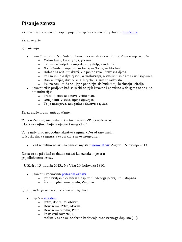 Pisanje Zareza I Interpunkcije U Upravnom Govoru | PDF