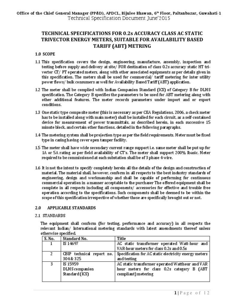 Technical Specifications For 0.2S Accuracy Class Ac Static Trivector ...