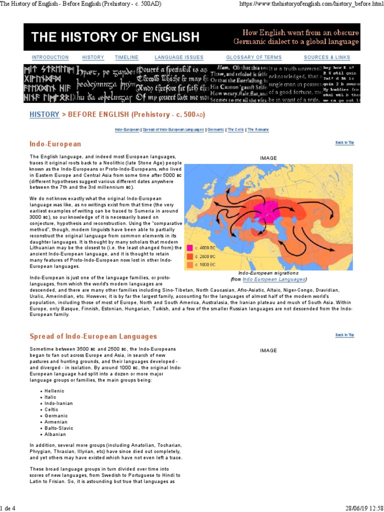 The History of English - Before English (Prehistory - C. 500AD) | PDF ...