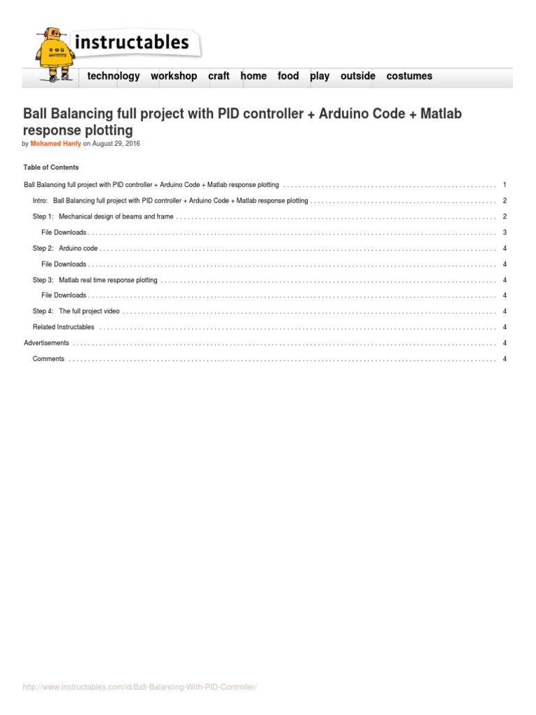 Ball Balancing Full Project With PID Controller + Arduino Code + Matlab ...