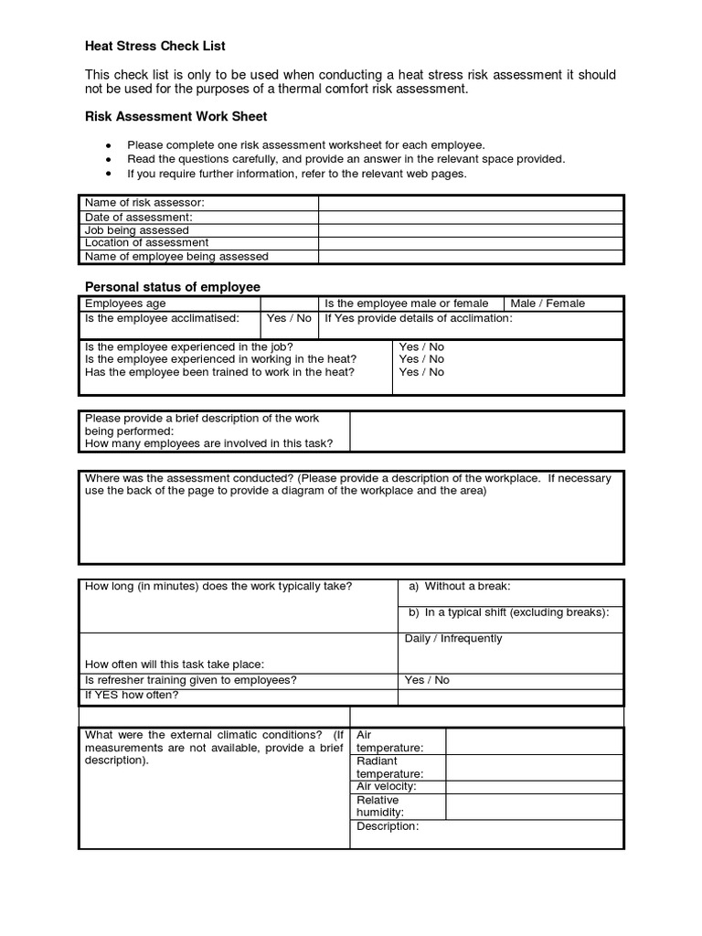 Heat Stress Checklist | PDF | Humidity | Hyperthermia