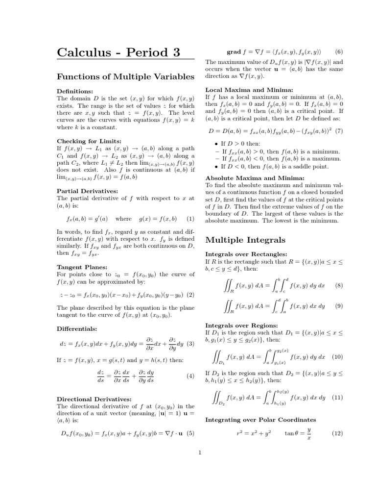 Calculus Functions Multiple Variables Integrals | PDF | Maxima And Minima | Differential Calculus