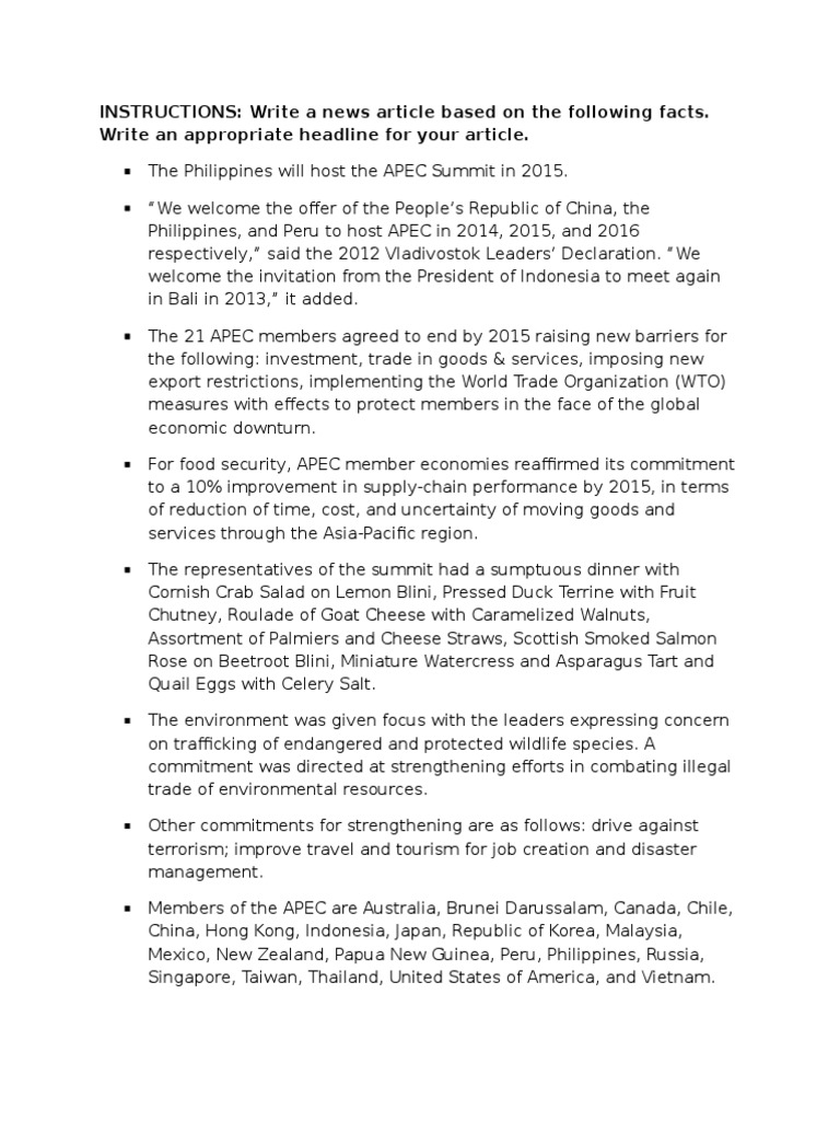 INSTRUCTIONS: Write A News Article Based On The Following Facts. Write ...