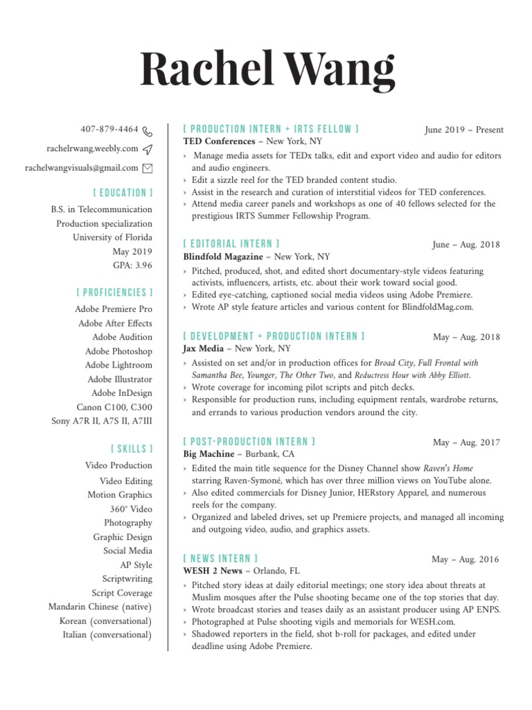 Rachel Wang Resume | PDF | Mass Media | Media Technology