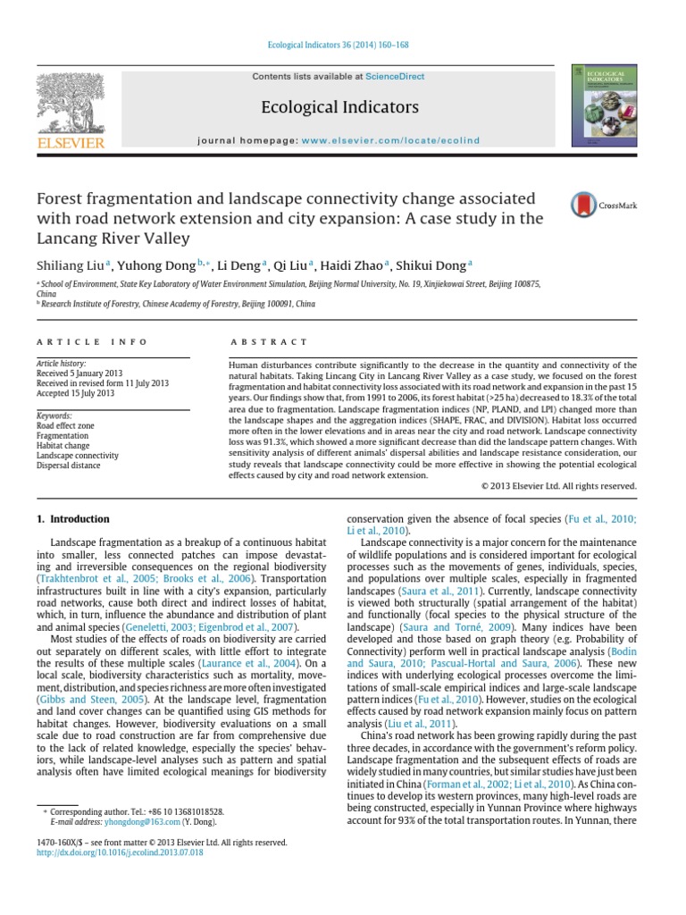 Forest Fragmentation and Landscape Connectivity Change Associated With ... Forest Fragmentation and Landscape Connectivity Change Associated With ...