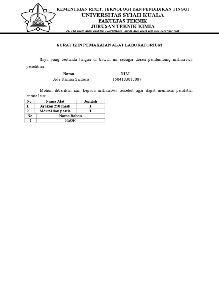 Surat Peminjaman Alat Lab All | PDF