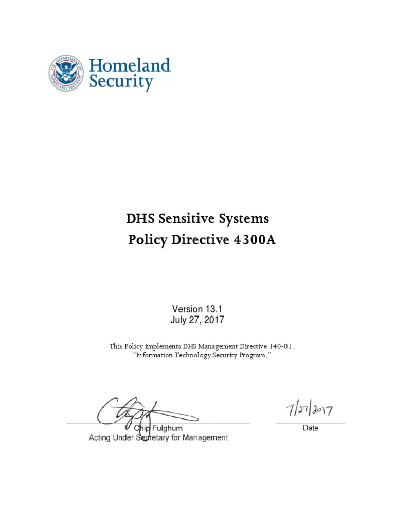 DHS Sensitive Systems Policy Directive 4300A | PDF | Information ...
