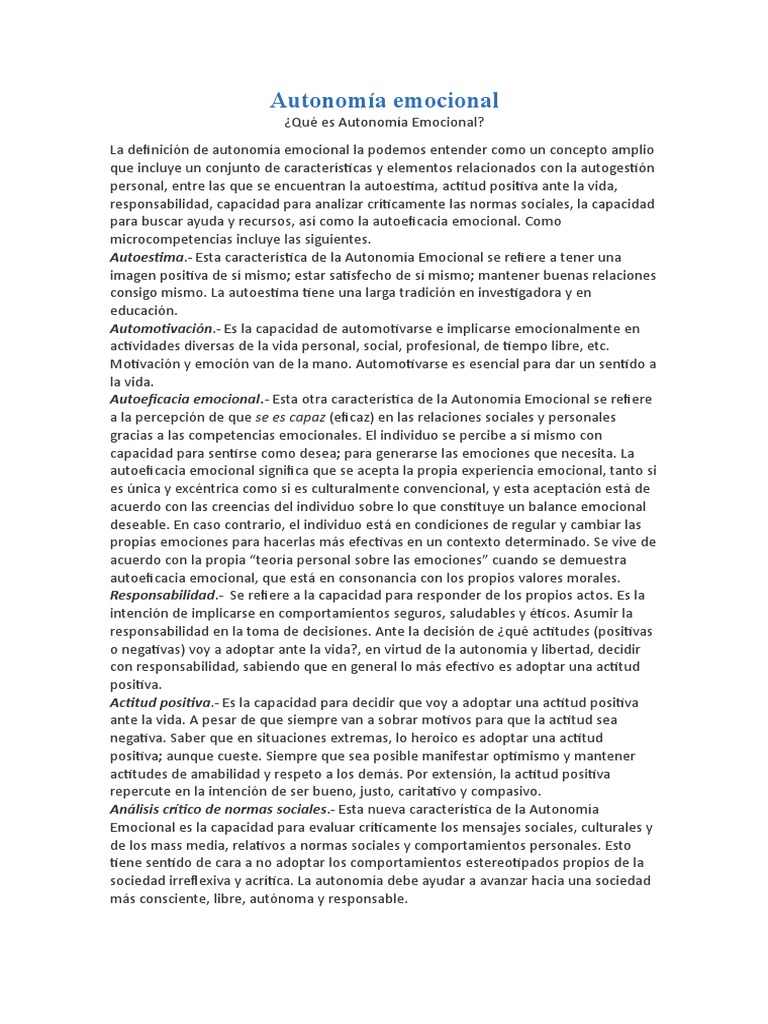 Definición de Autonomía Emocional | PDF | Autoeficacia | Las emociones