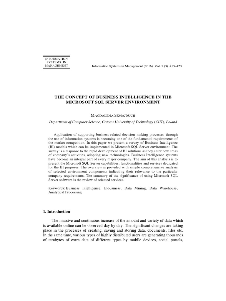 The Concept of Business Intelligence in The Microsoft SQL Server ...