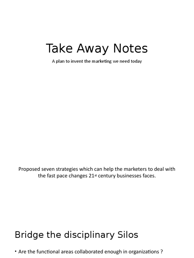 Take Away Notes: A Plan To Invent The Marketing We Need Today | PDF ...