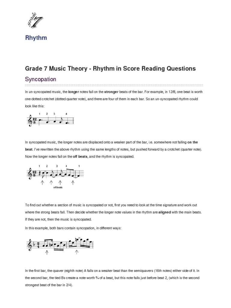 Grade 7 Music Theory: Syncopation | PDF