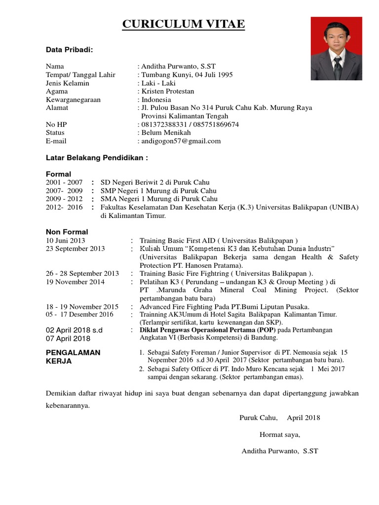 CV Andi April 2018 | PDF