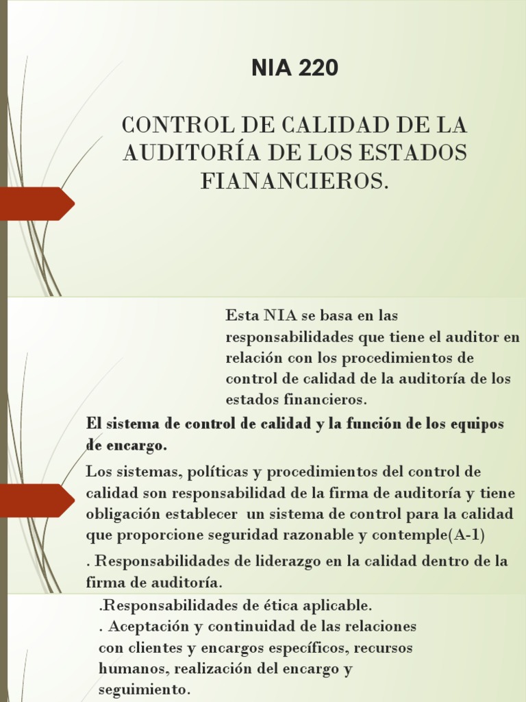 Presentación1.ppt NIA 220 PDF | PDF | Auditoría | Contralor