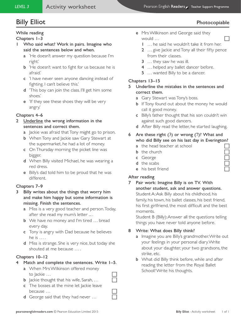 Billy Elliot - Activity Worksheet PDF | PDF