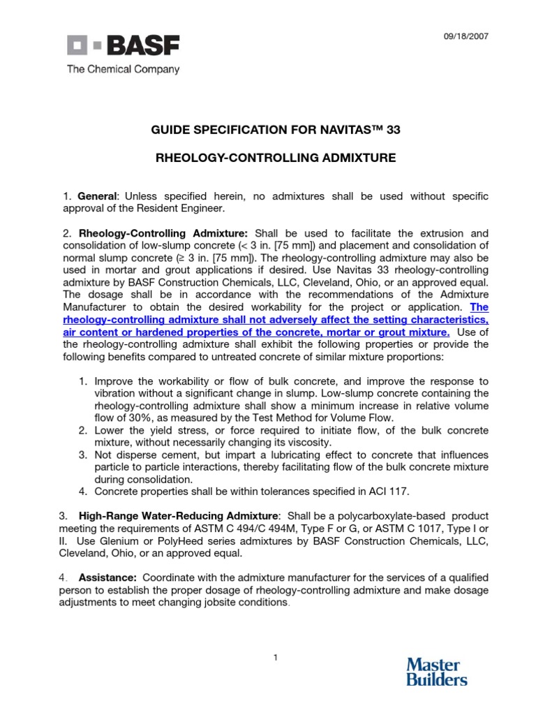 Guide Specification For Navitas™ 33 Rheology-Controlling Admixture ...