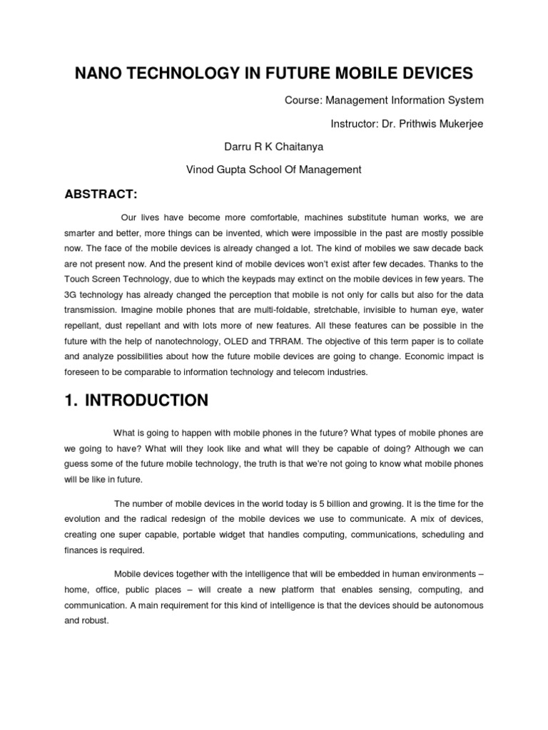 Nanotechnology in Future Mobile Devices | PDF | Nanotechnology | Oled