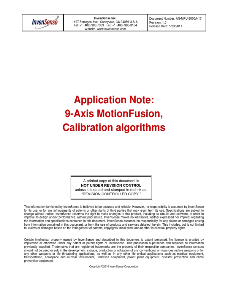 AppNote - 9-Axis MotionFusion and Calibration Algorithms PDF | PDF | Gyroscope | Accelerometer