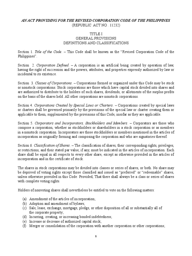 Revised Corporation Code PDF | PDF | Corporations | Stocks