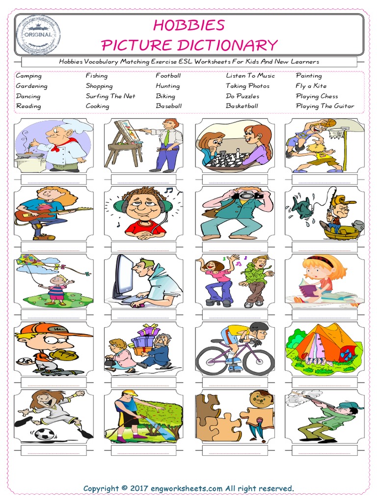 Hobbies Vocabulary Matching for Kids | PDF | Recreation | Leisure
