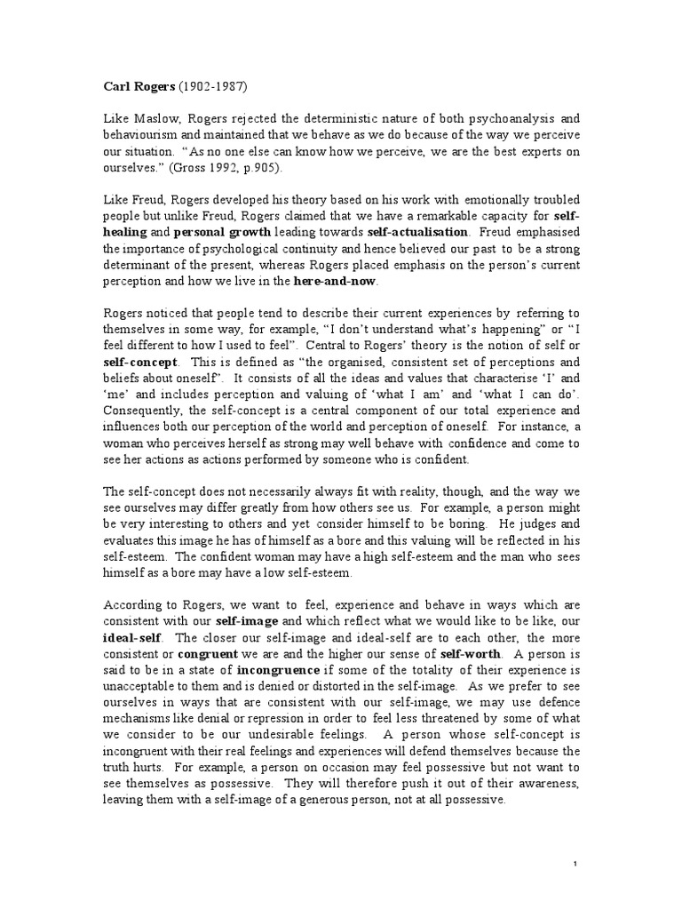 Carl Rogers PDF | PDF | Self Concept | Self Actualization