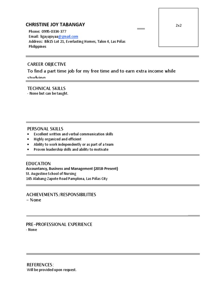 Sample Resume Format For Fresh Graduates Single Page 1 Template-3 | PDF