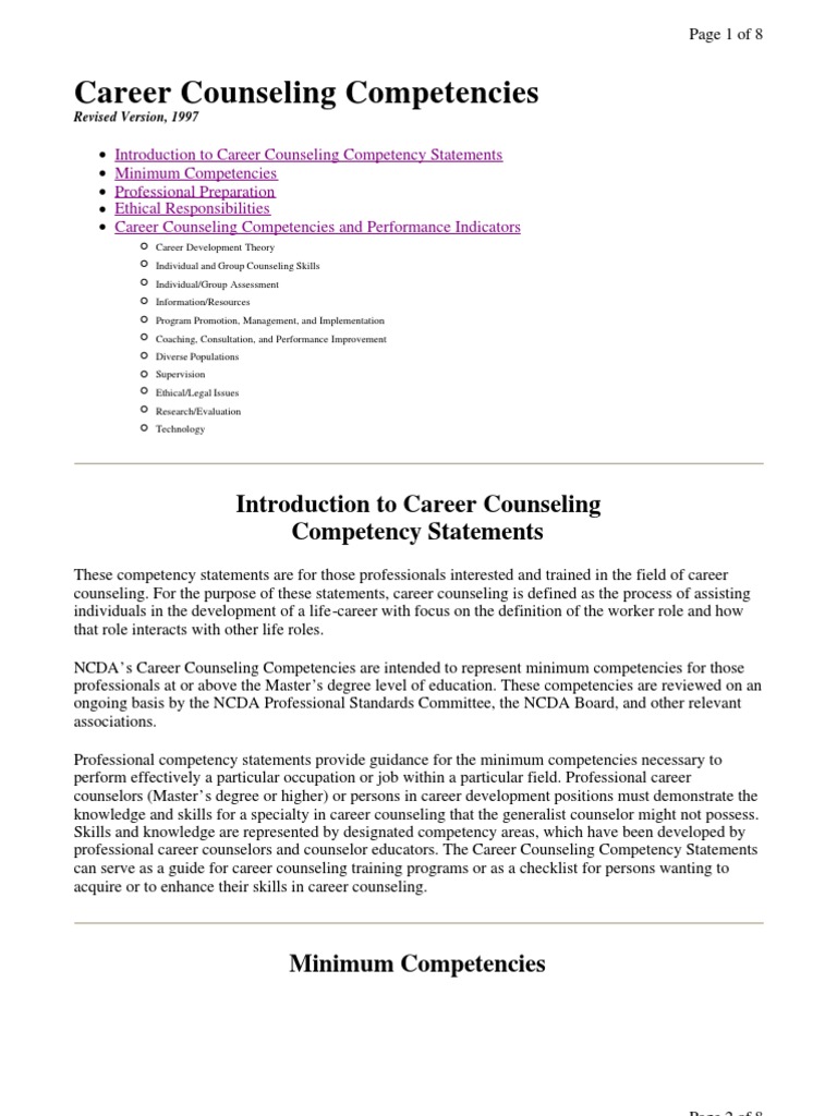Career Counseling Competencies | PDF | Counseling Psychology ...