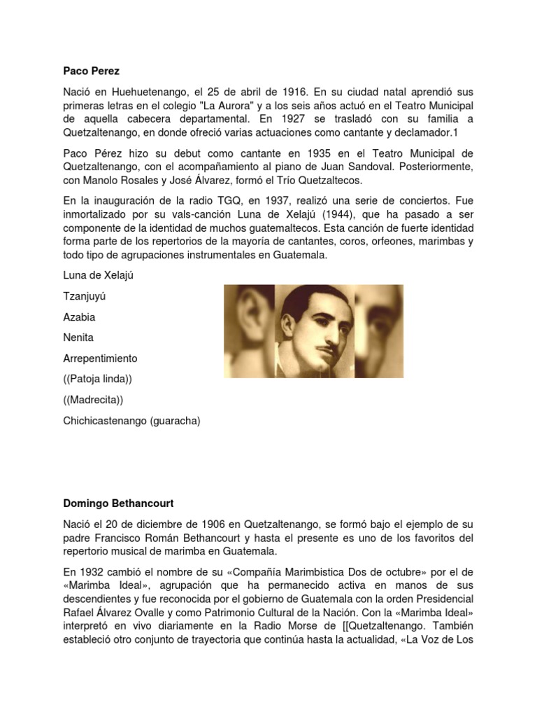 Biografía de Paco Pérez, compositor guatemalteco | PDF ...