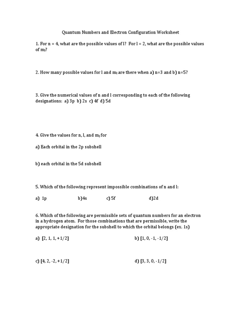 Quantum Numbers & Electron Configurations | PDF