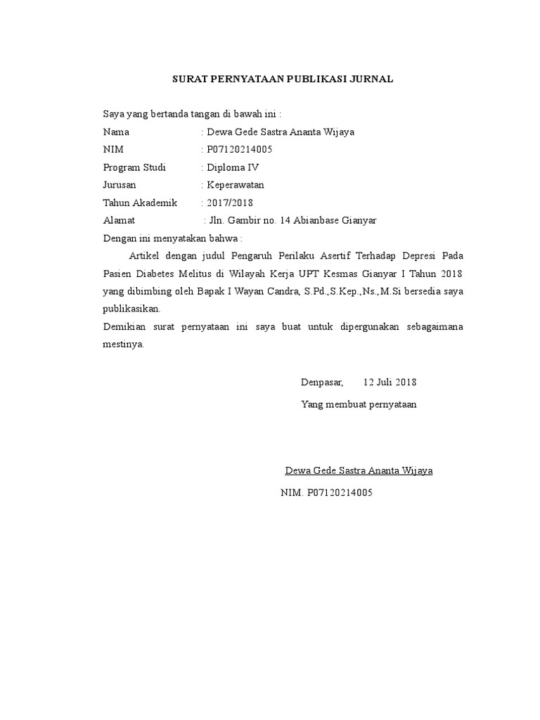 Surat Pernyataan Publikasi Jurnal | PDF