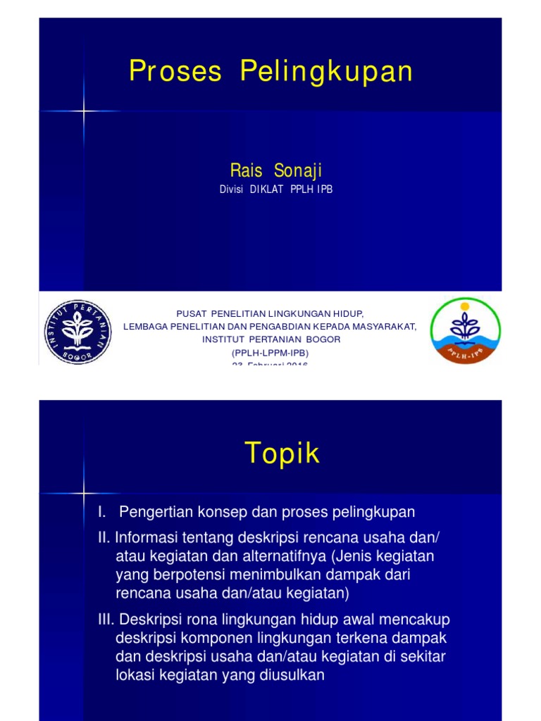 Proses Pelingkupan (DIKLAT PENYUSUNAN AMDAL 2016) PDF | PDF
