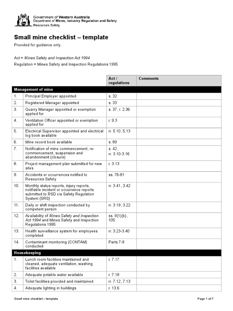 Small Mine Checklist | PDF | Dangerous Goods | Stairs