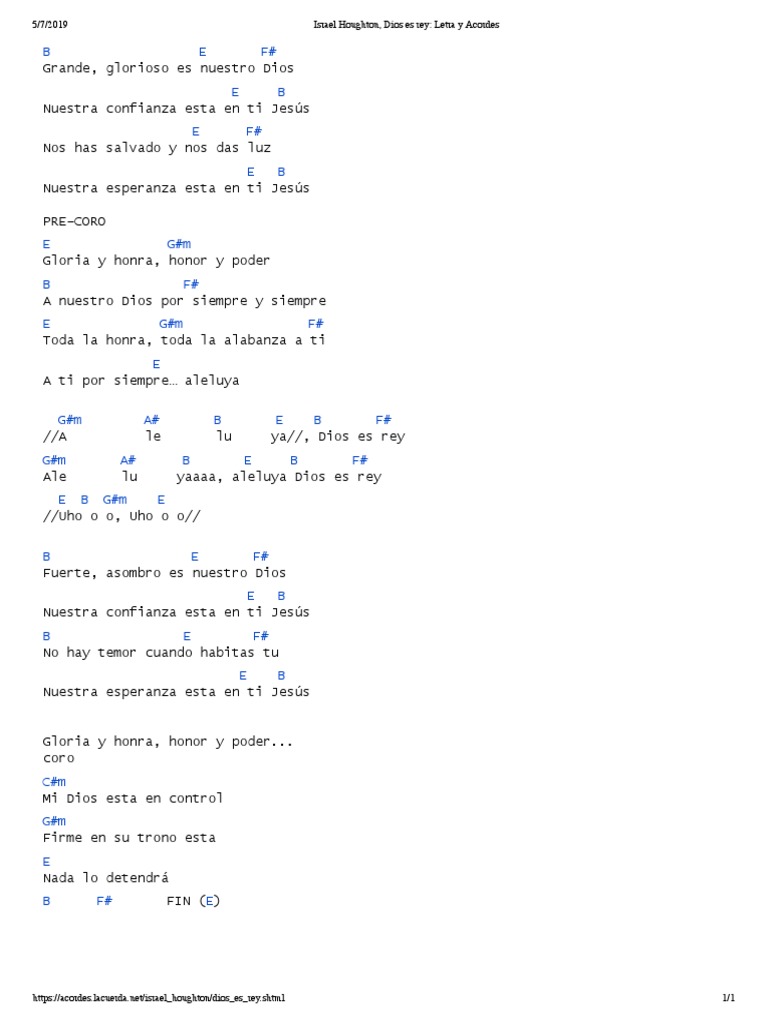 Israel Houghton, Dios Es Rey - Letra y Acordes PDF | PDF | Creencia ...