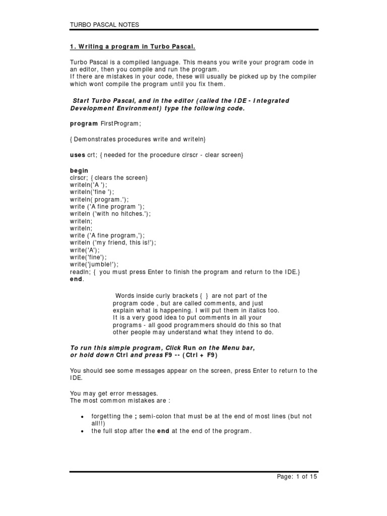 Pascal Notes Pdf Parameter Computer Programming Subroutine