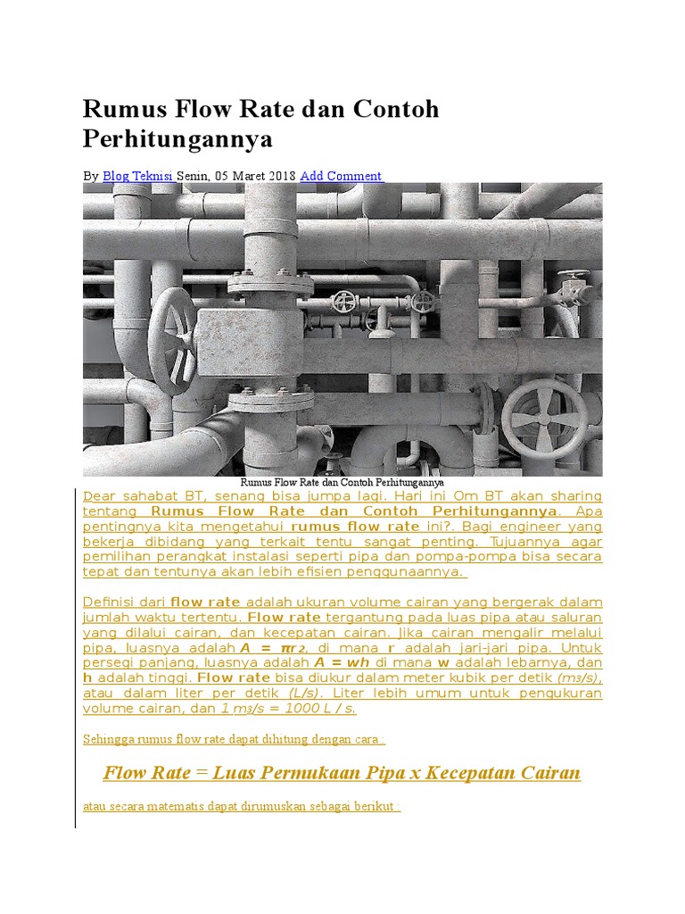 Rumus Flow Rate Dan Contoh Perhitungannya | PDF