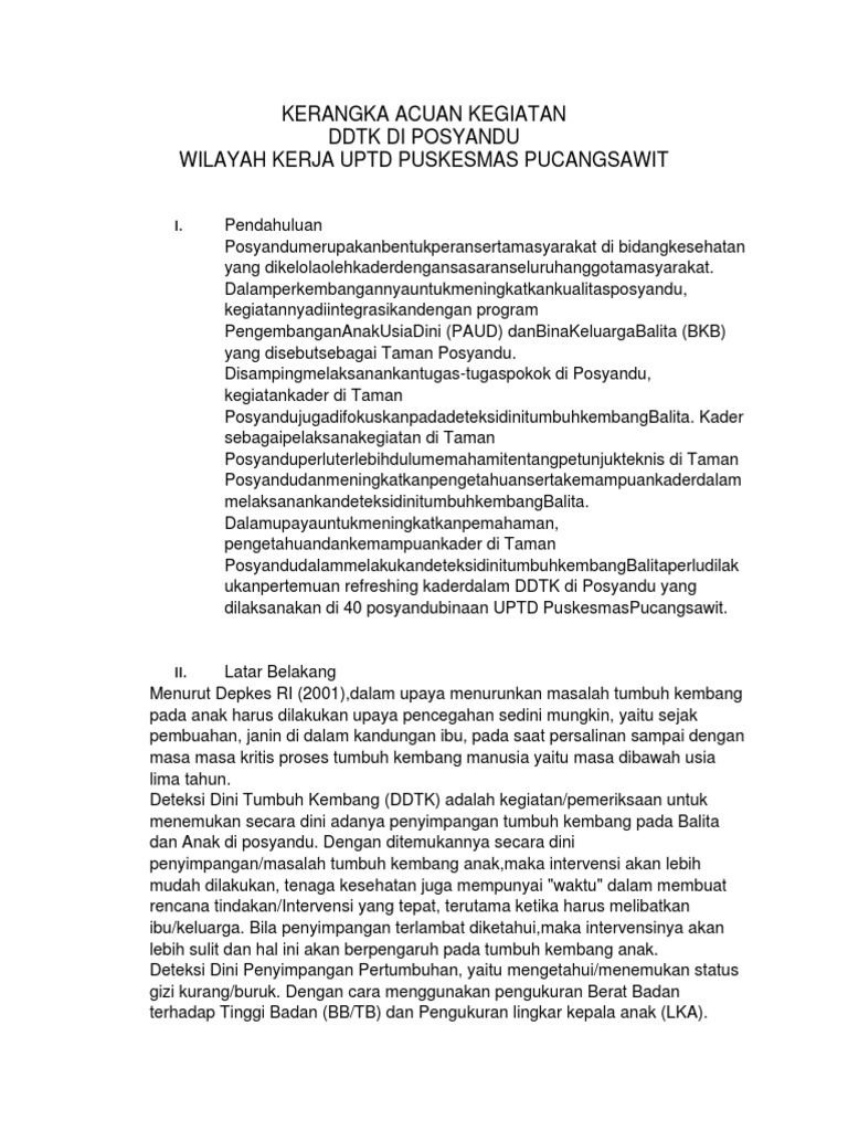 KAK DDTK Di Posyandu | PDF