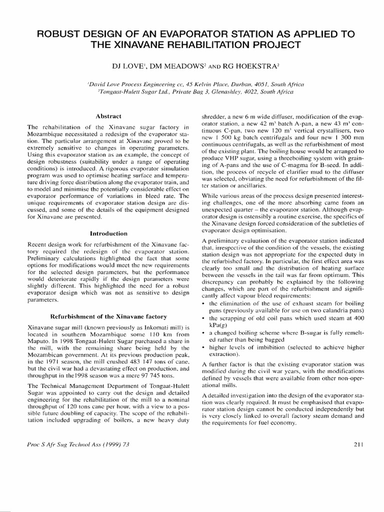 Robust Evaporator Design for Xinavane | PDF | Steam | Heat Transfer